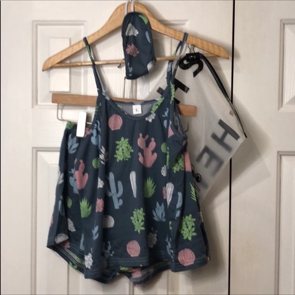 Shein Intimates And Sleepwear Shein Shortie Pajama Set With Eye Mask Poshmark